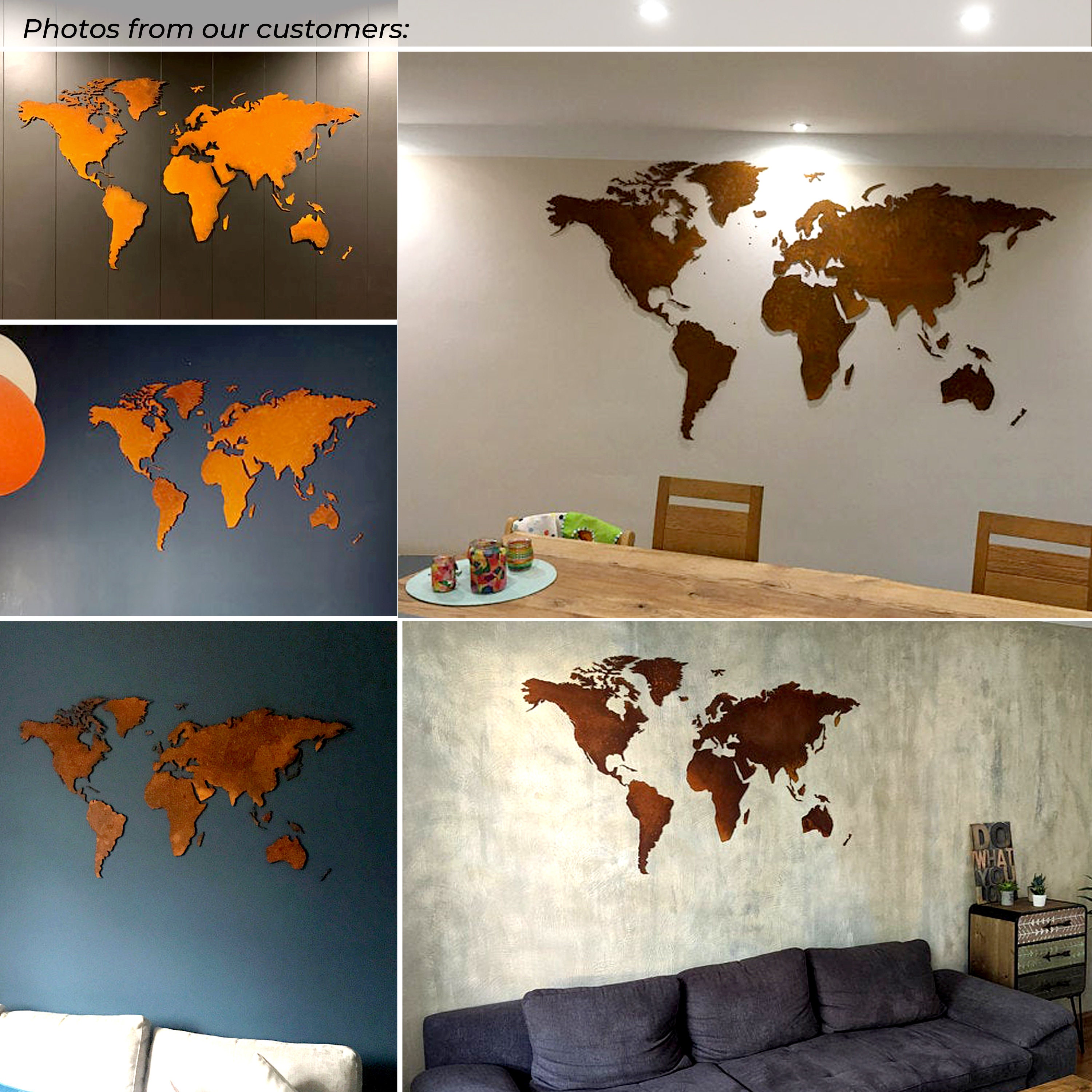 Large metal world map very detailed magnetic corten wall | Etsy