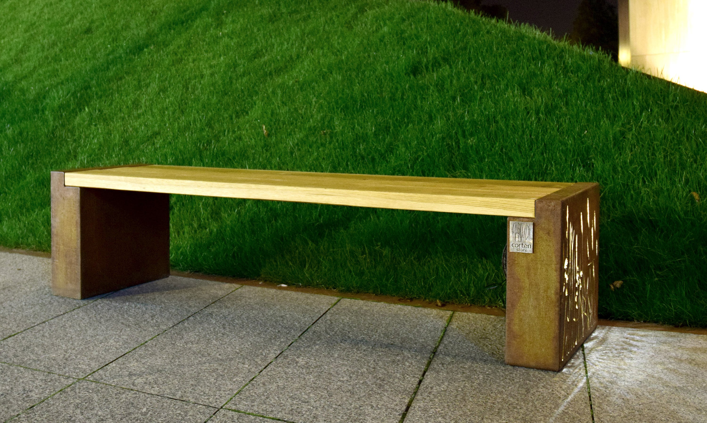 Garden Bench. Modern Corten Bench Corten Steel. Solid Wood - Etsy