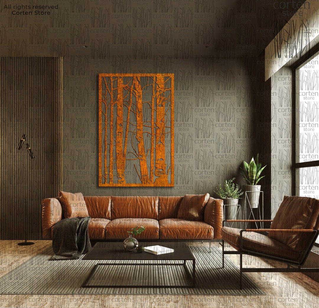 Trees Metal Wall Art, Aspen Trees Silhouettes Wall Decoration, Corten ...