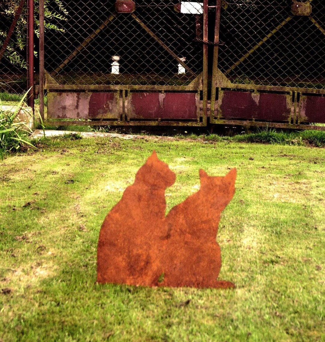 Cats Rusty Metal Decor, Sitting Cats Garden Art, Rusty Metal Decoration ...