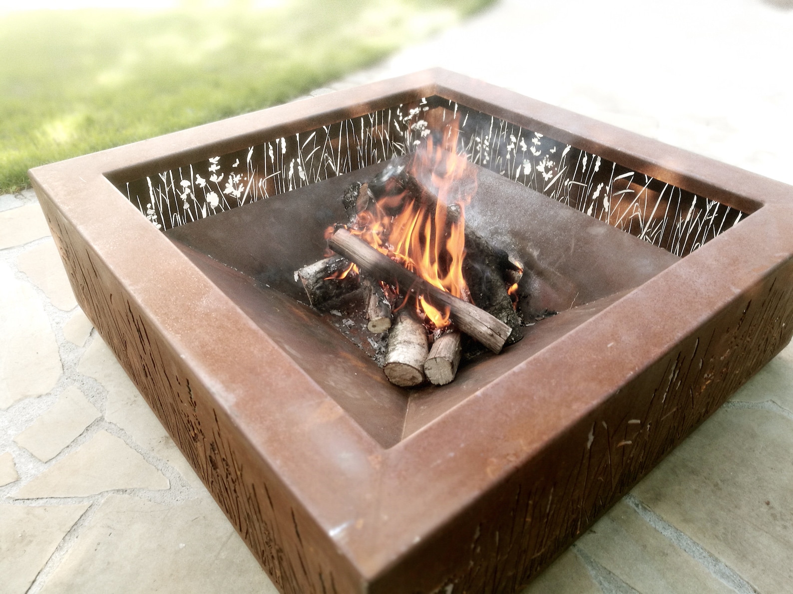 Cor-ten Garden Fire Pit. Outdoor Corten Fireplace. Corten Firepit ...