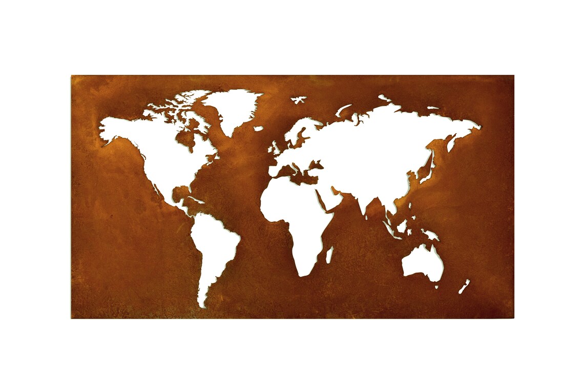 Metal World Map. Wall Map Industrial. Corten World Wall Map. - Etsy Canada