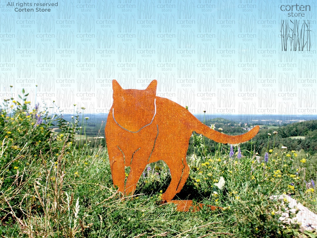 Cat Silhouette Yard Art, Rusty Cat Garden Decor, Garden Decoration ...