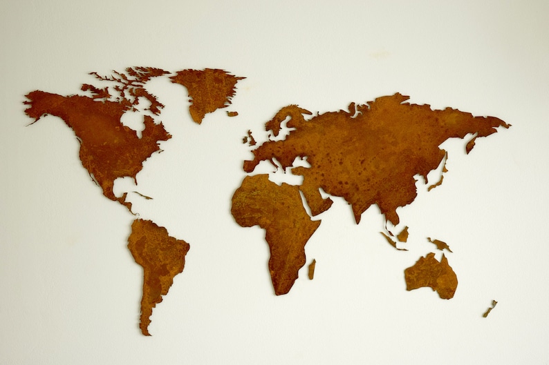 Rusty Art Decor. Large Metal World Map. Detailed Corten World - Etsy