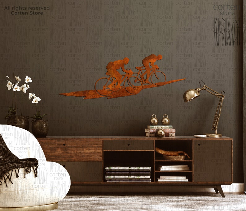 Cyclists Industrial Wall Decor, Bikers Silhouettes, Wall Art Corten ...