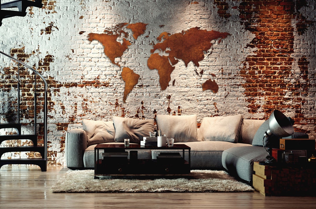 Large Metal World Map Very Detailed Magnetic Corten Wall - Etsy