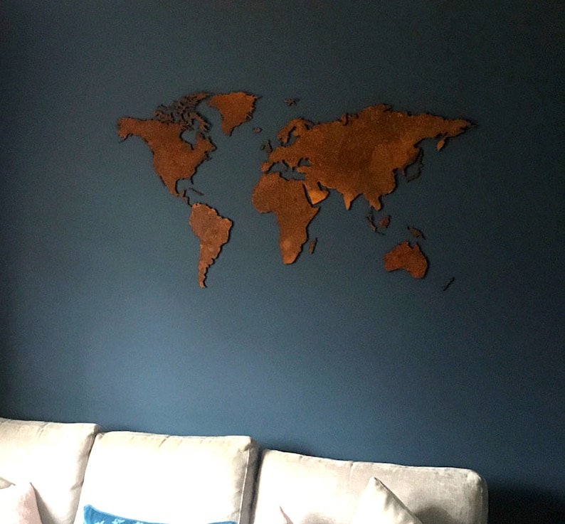 Magnetic Metal World Map. Rusted Steel Map. Industrial World - Etsy