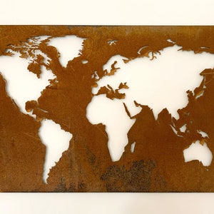 Illuminated Corten World Map. Large Metal World Map. Metal Wall Art ...