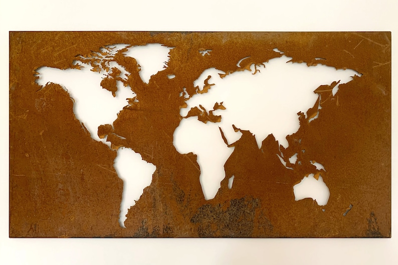 Metal world map wit LED. Corten world map. Wall metall art. | Etsy