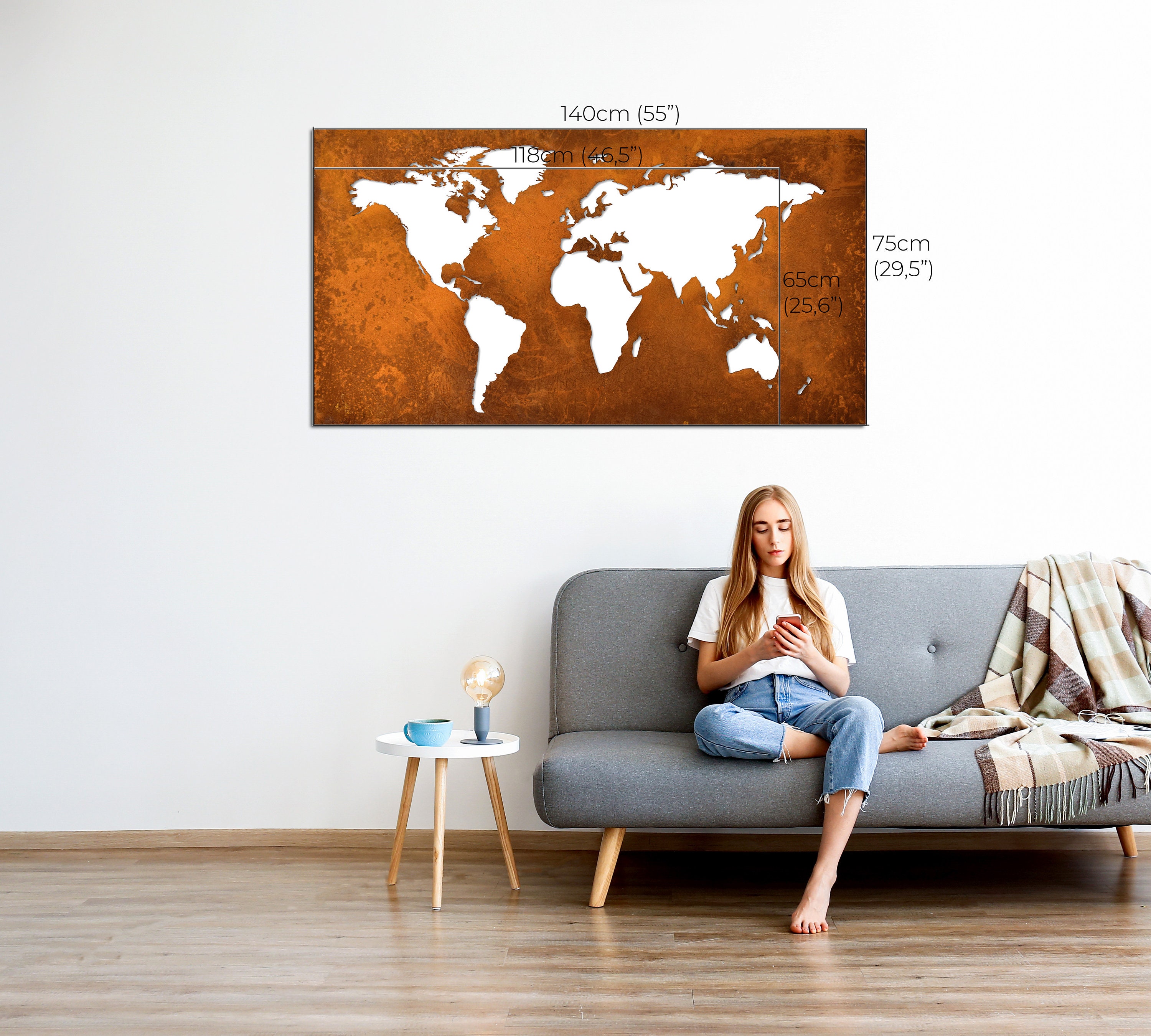 Metal World Map. Wall Map Industrial. Corten World Wall Map. - Etsy Canada