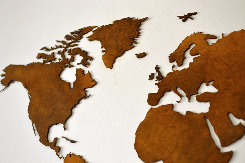 Large Metal World Map Very Detailed Magnetic Corten Wall | Etsy