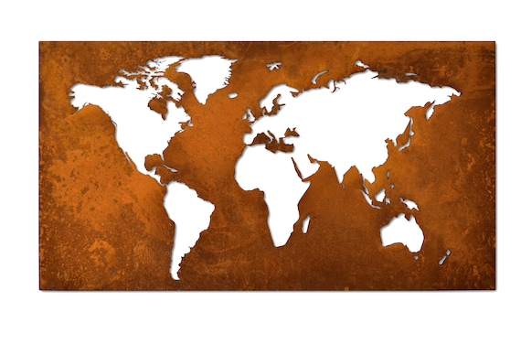 Metal World Map. Wall Map Industrial. Corten World Wall Map. - Etsy Canada