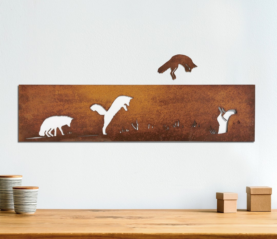 Wall Art Metal Fox. Wall Decor Fox Silhouette. Industrial Home Decor ...