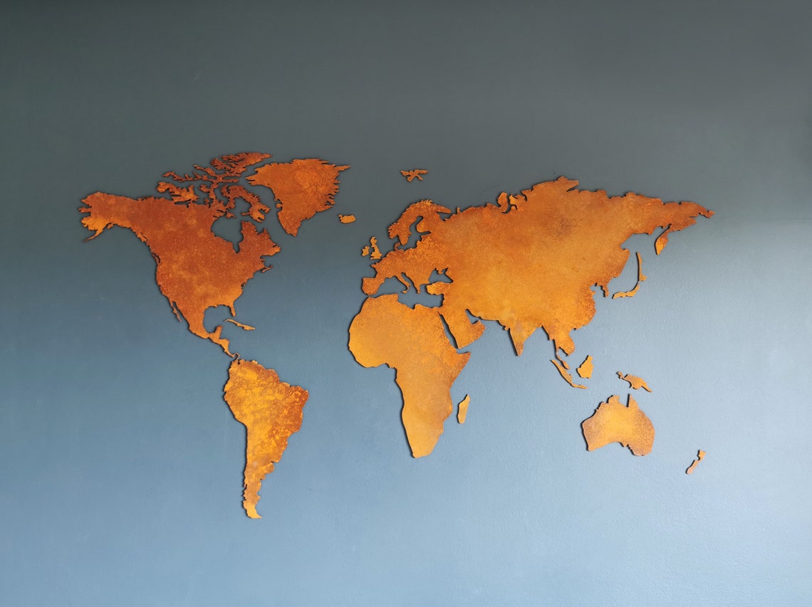 Industrial Wall Decor - Metal World Map - Rusty Metal Map - Large ...