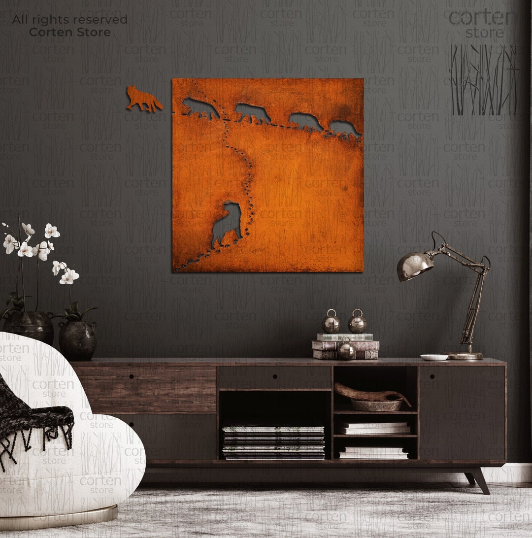 Industrial Wall Decor Wolves. Group of Wolfes Metal Wall Art. Artistic ...