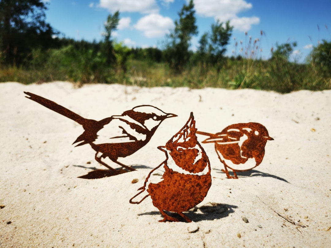 Metal Birds - Group of 3 Sitting Birds. Metal Outdoor Decoration ...