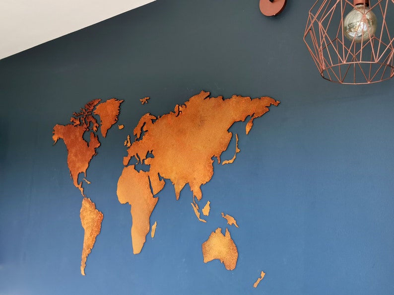 Decoración de pared industrial - Mapamundi de metal - Mapa de metal ...