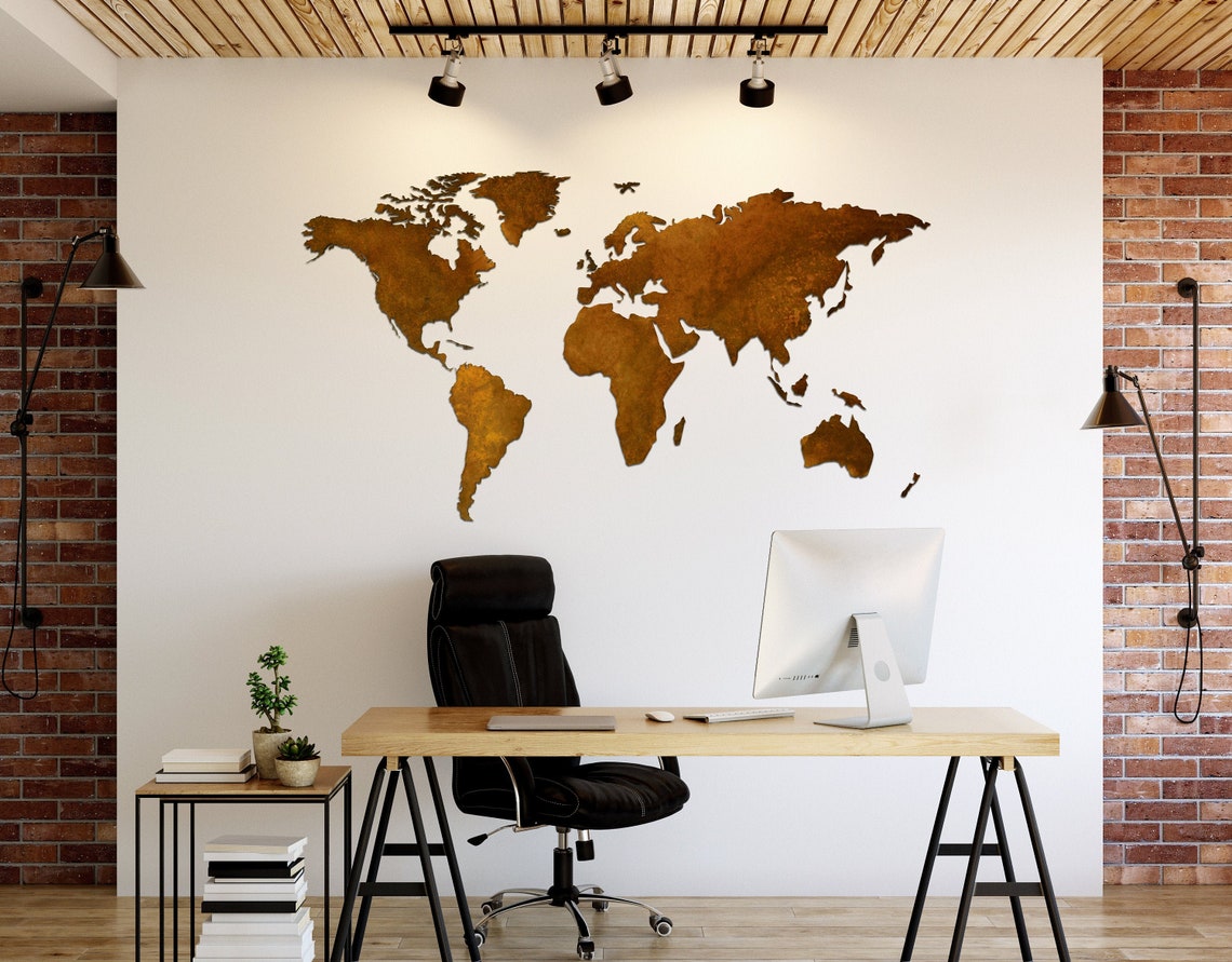 Rusty Art Decor. Large Metal World Map. Detailed Corten World - Etsy