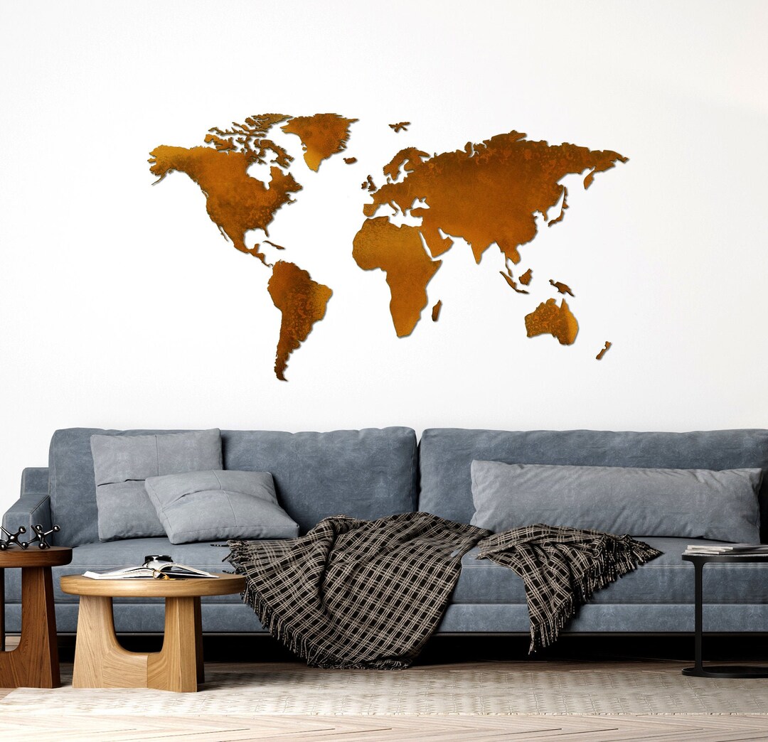 Metal World Map. Map in Industial Style. Vintage Wall Art. Metal Wall ...