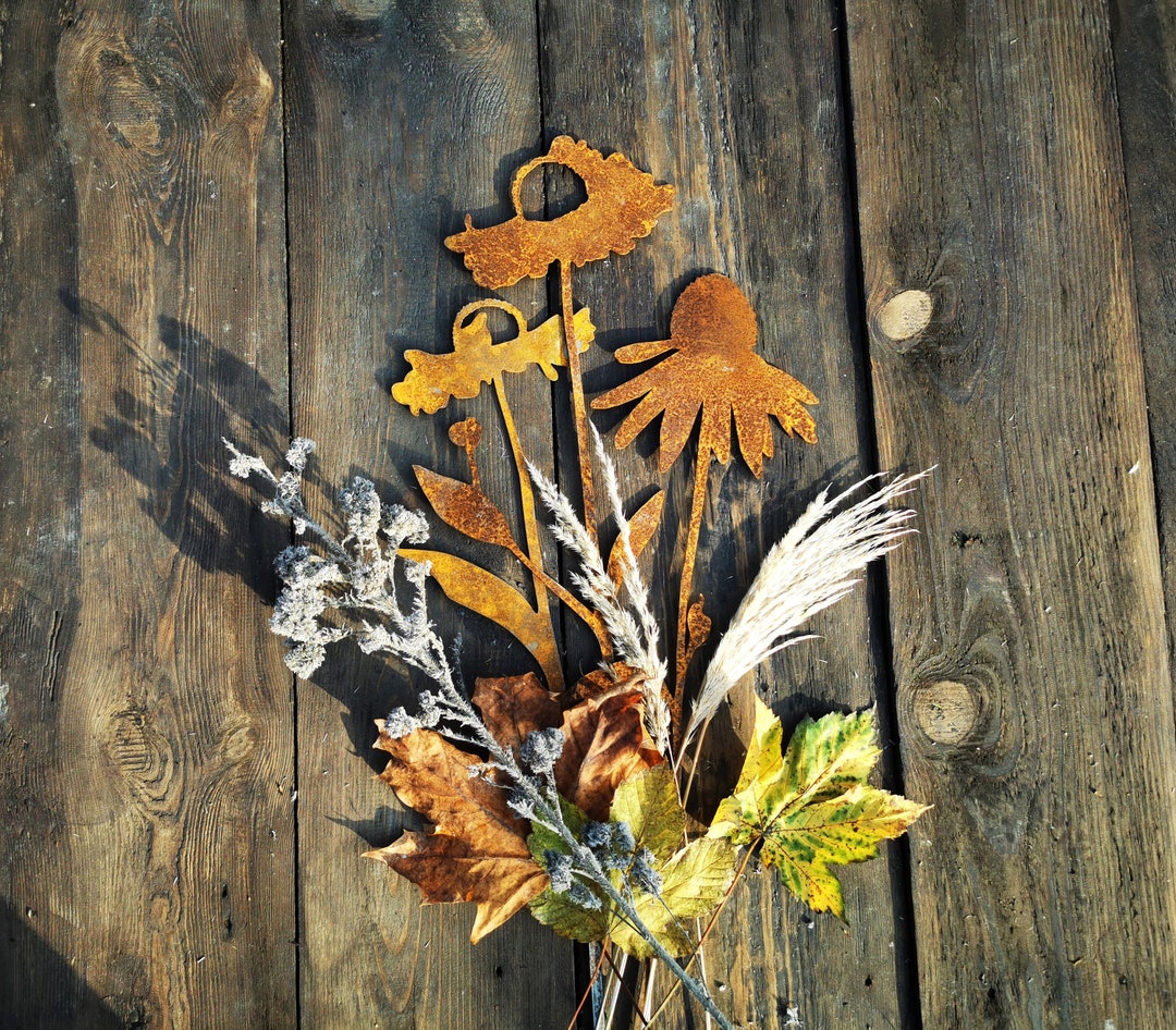 Rusty Flower Bouquet, Echinacea Garden Art, Rusty Metal Plant Stakes ...