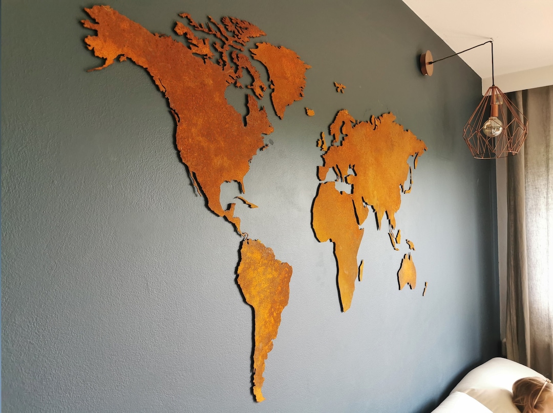 Industrial Wall Decor - Metal World Map - Rusty Metal Map - Large ...