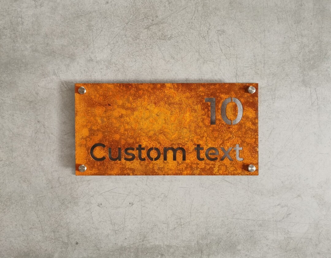 House Sign Custom, Metal House Number, Corten Steel Sign, House Name ...