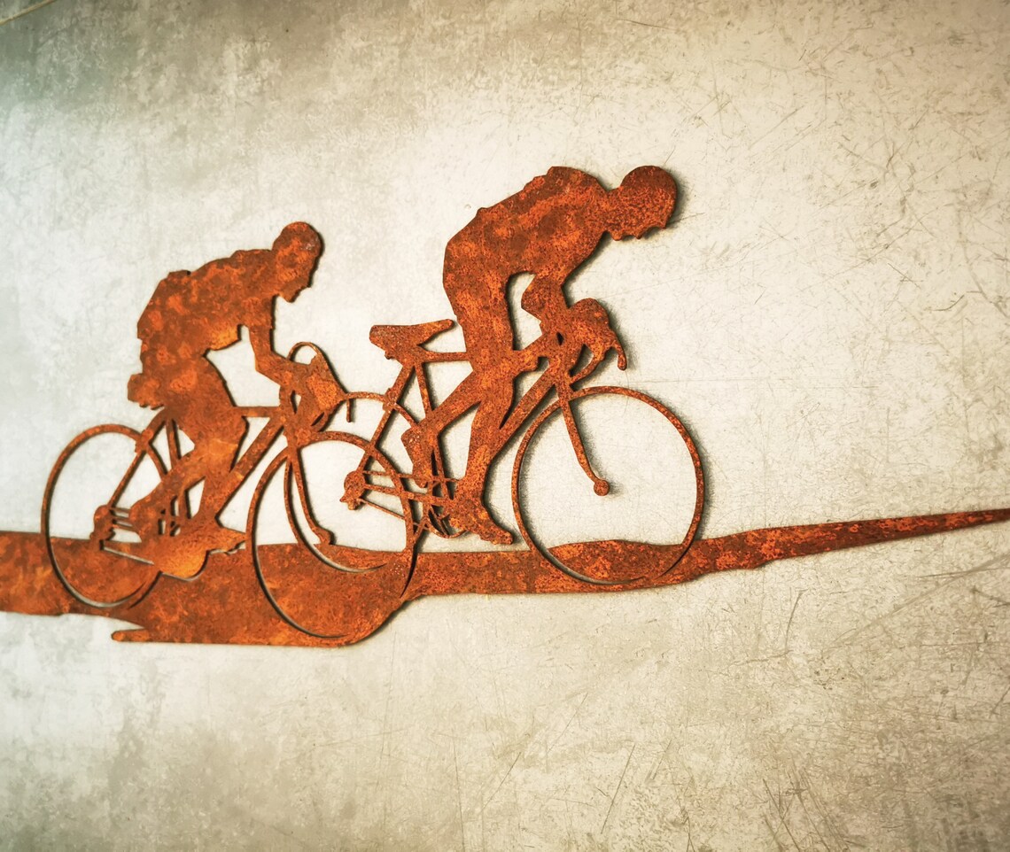 Cyclists Industrial Wall Decor, Bikers Silhouettes, Wall Art Corten ...