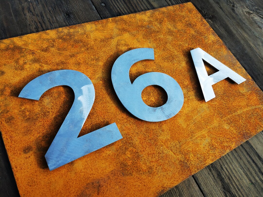 Metal House Sign, Rusty Corten Metal Sign, House Number Metal Sign ...