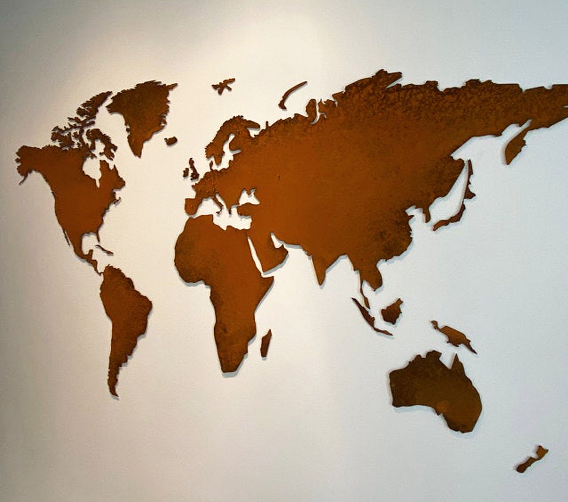 Magnetic Metal World Map. Rusted Steel Map. Industrial World - Etsy