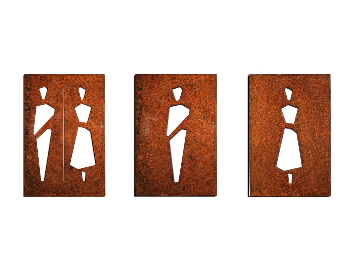 Toilet Metal Signs. Three Corten WC Plates. Unisex Man and | Etsy