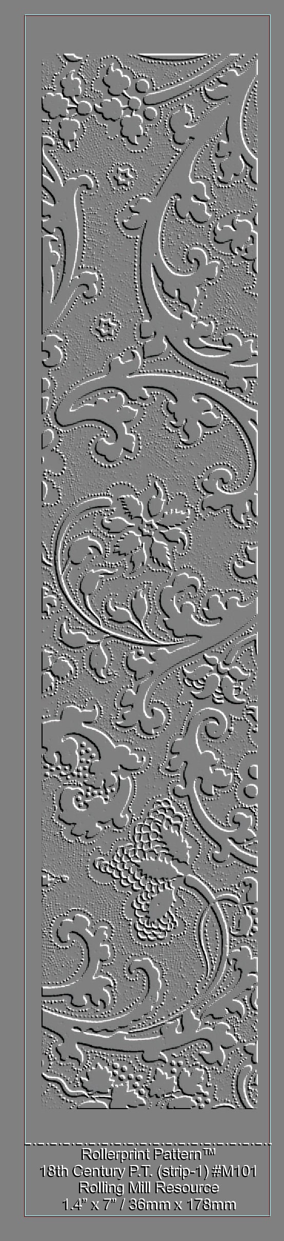 M101, 18th Century Painted Tissue (strip #1), Patterned Metal, 1.4" X 7 ...