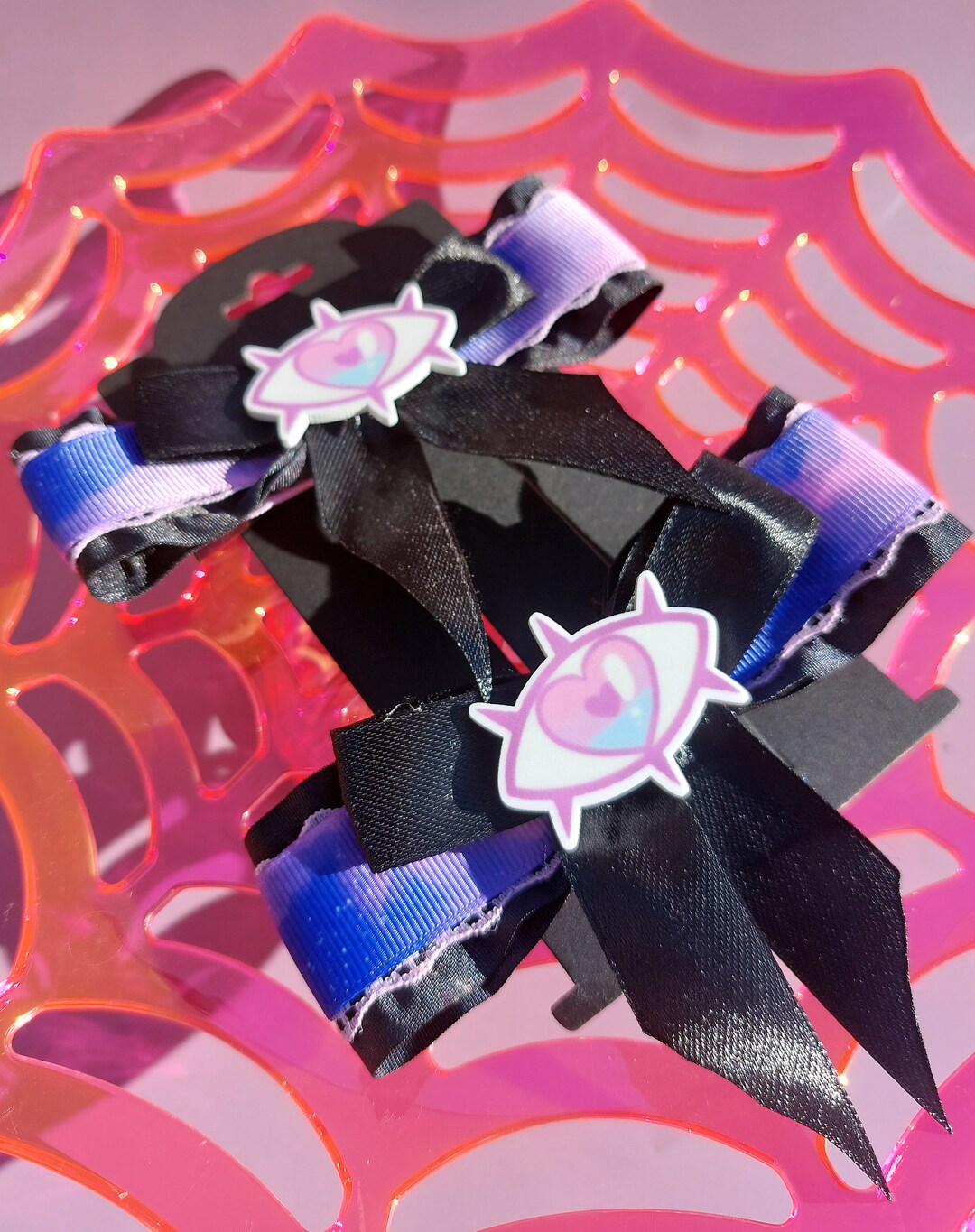 Kawaii Third Eye Bow Set- Purple Lolita Hair Bows- Pastel Goth Ribbon ...