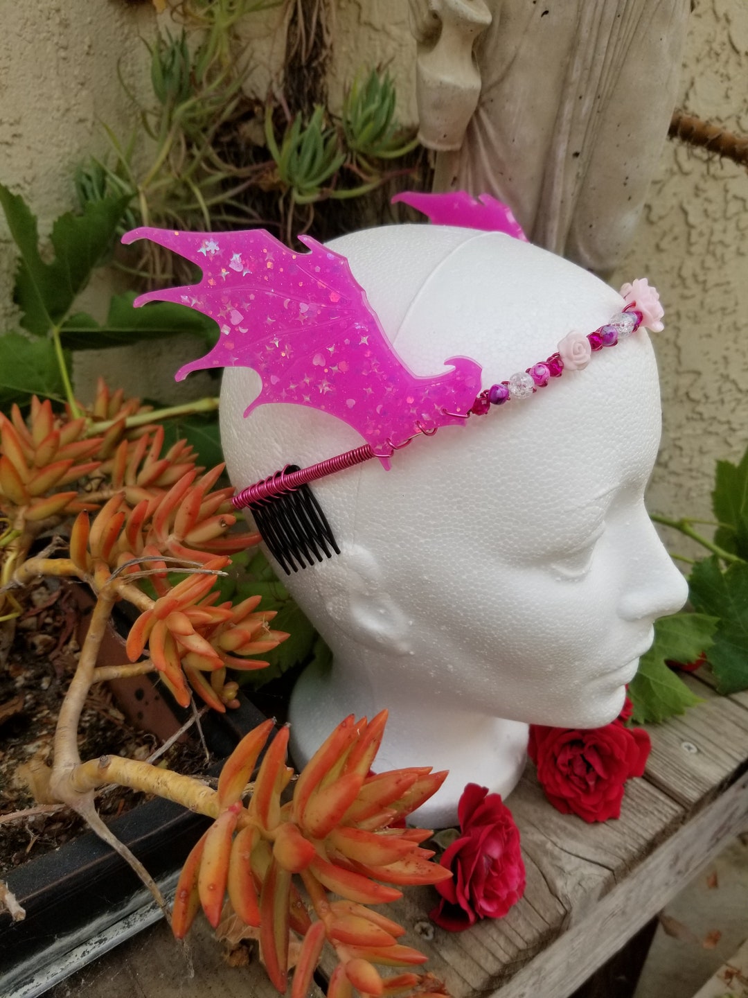 Neon Pink Bat Wings Tiara - Kawaii Monster Girl Cosplay - Demon ...