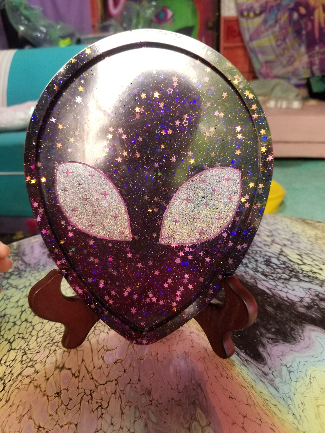 Pink Holographic Alien Rolling Tray Stoner Gift Glow in the Dark Tie ...