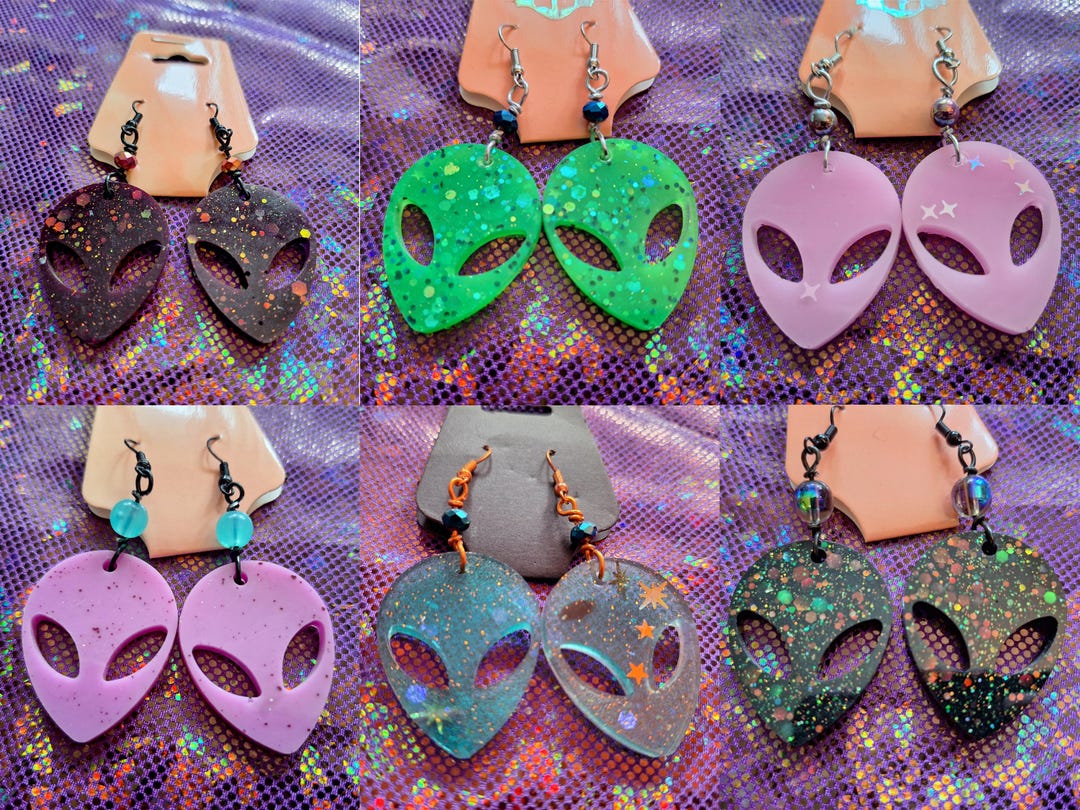 Alien Head Earrings - Psychedelic Festival Earrings UFO - Rave Jewelry ...