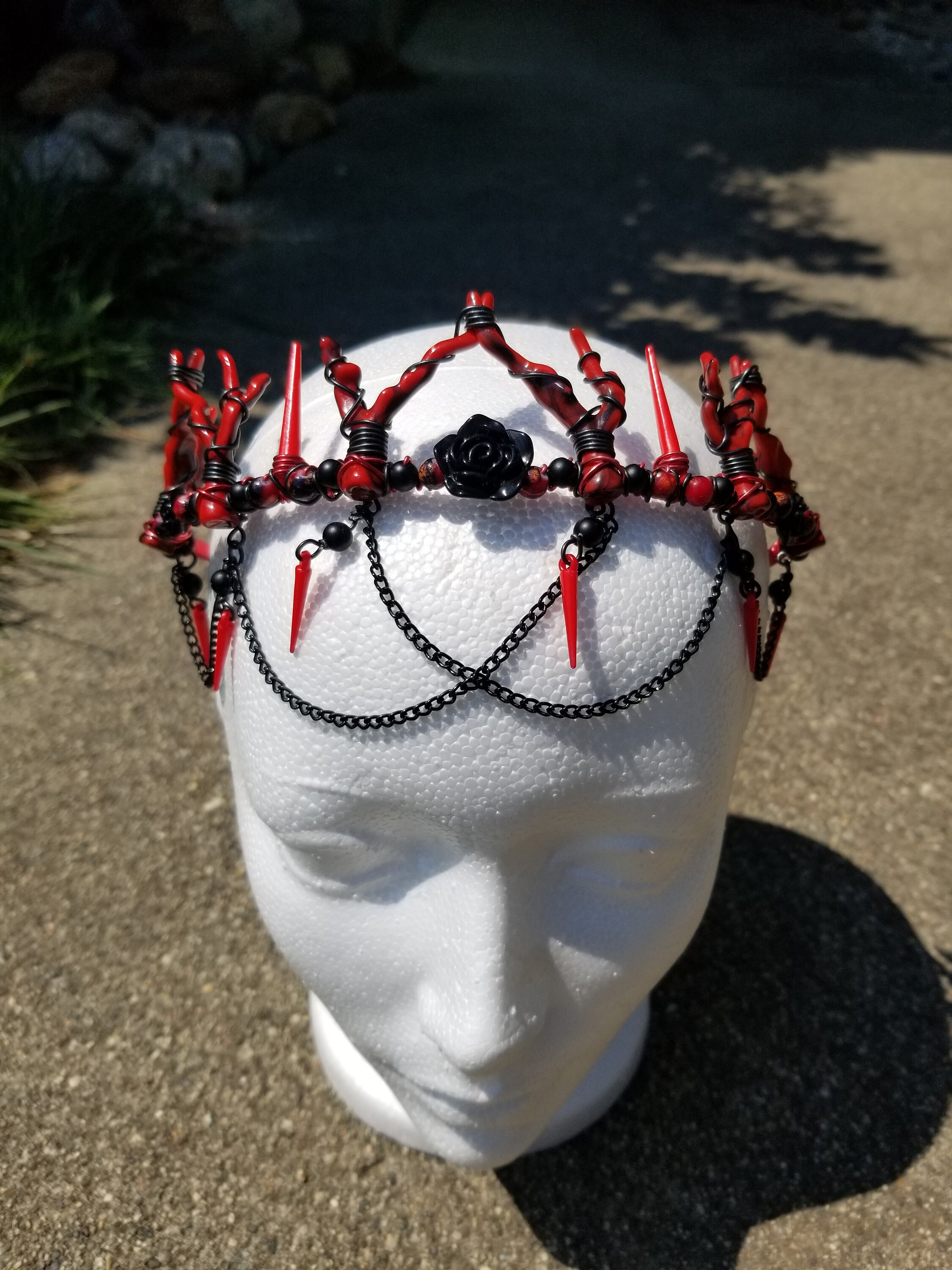 Blood Queen Antler Crown - Wire Wrapped Resin Tiara - Red Black Gothic ...
