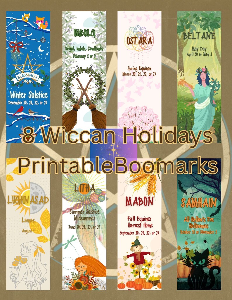 8 Printable Wiccan Holidays Bookmarks Pagan Digital Bookmarks Instant ...