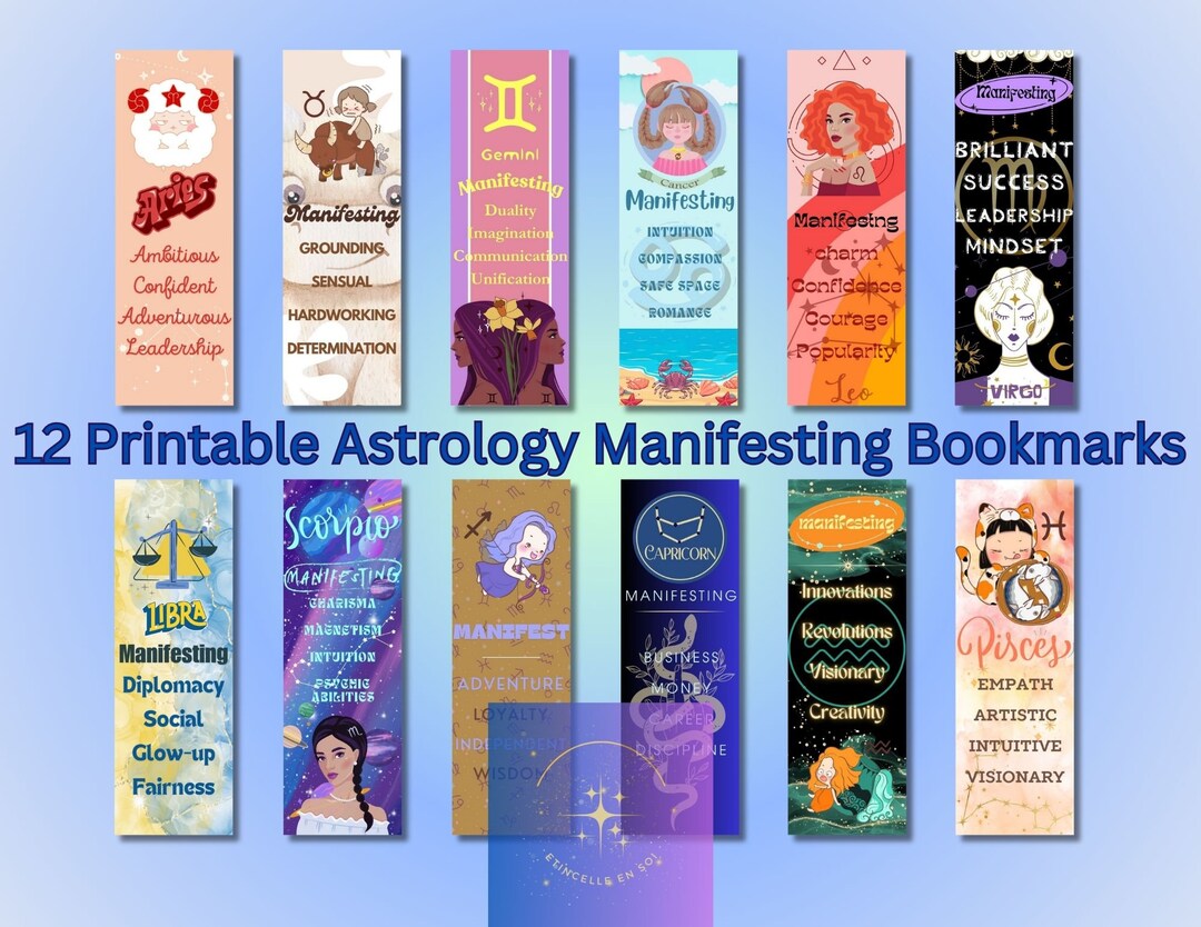 12 Printable Zodiac Sign Bookmarks | Manifesting Energy | Instant ...