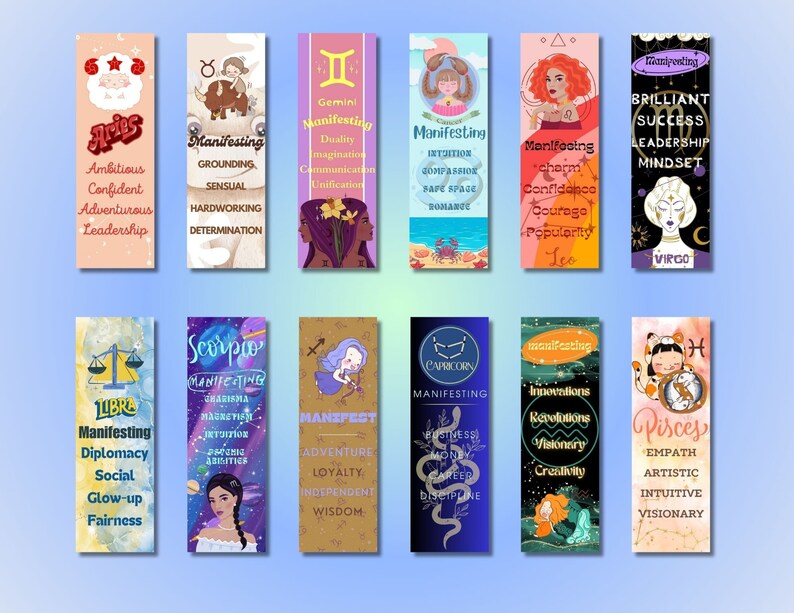 12 Printable Zodiac Sign Bookmarks | Manifesting Energy | Instant ...