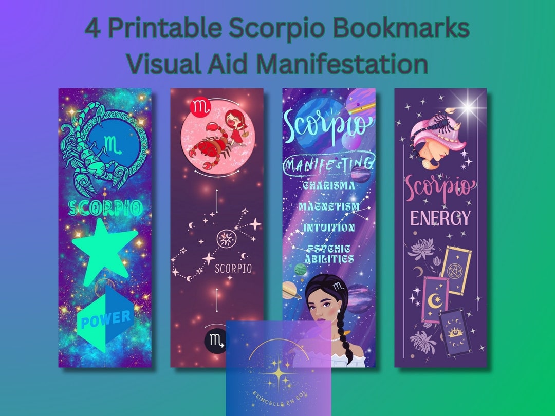 4 Printable Scorpio Bookmarks 4 Full-color Designs Astrological Sign ...