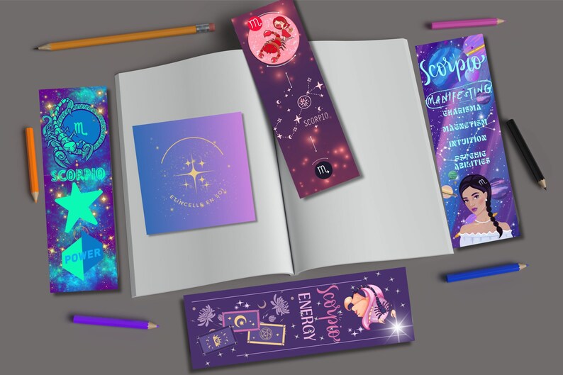 4 Printable Scorpio Bookmarks 4 Full-color Designs Astrological Sign ...