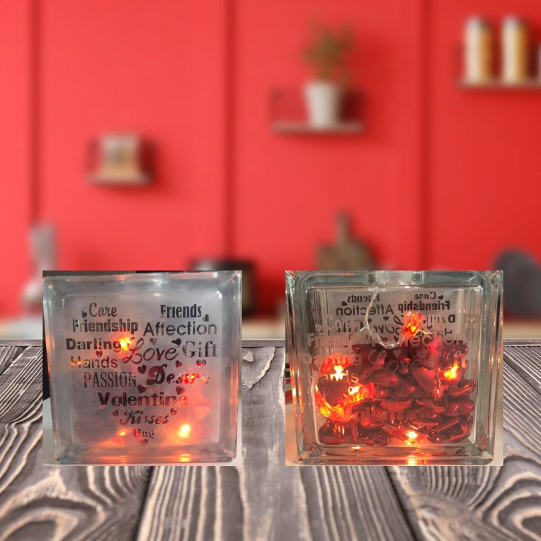 Lighted Etched Glass Block - Etsy