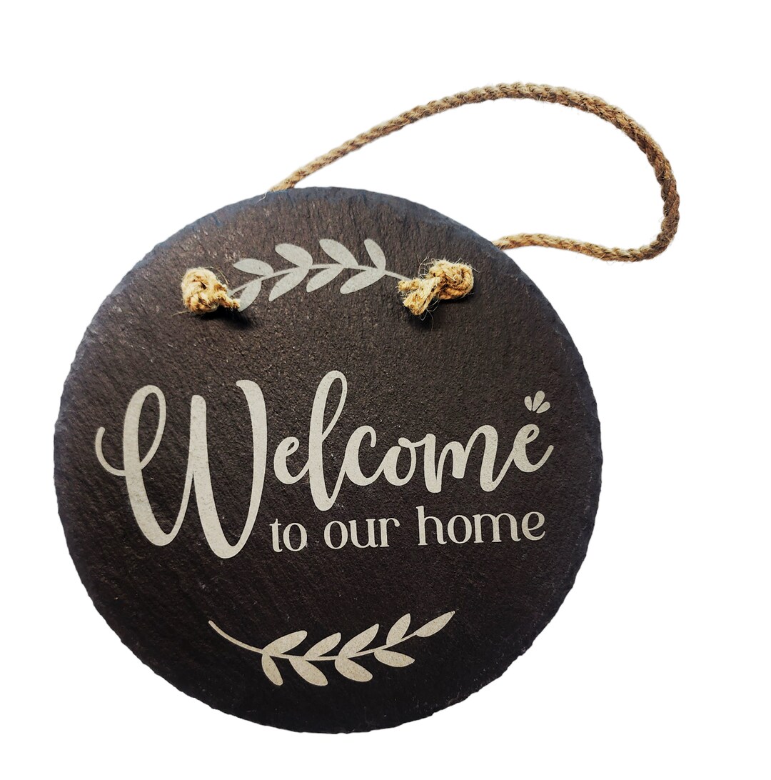 Rustic Laser Engraved Round Slate Wall Hanging Farmhouse Style Living ...