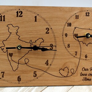 Personalized Dual Time Zone Clock: Laser Engraved Hardwood Wall Decor ...