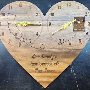 Personalized Dual Time Zone Clock: Laser Engraved Hardwood Wall Decor ...