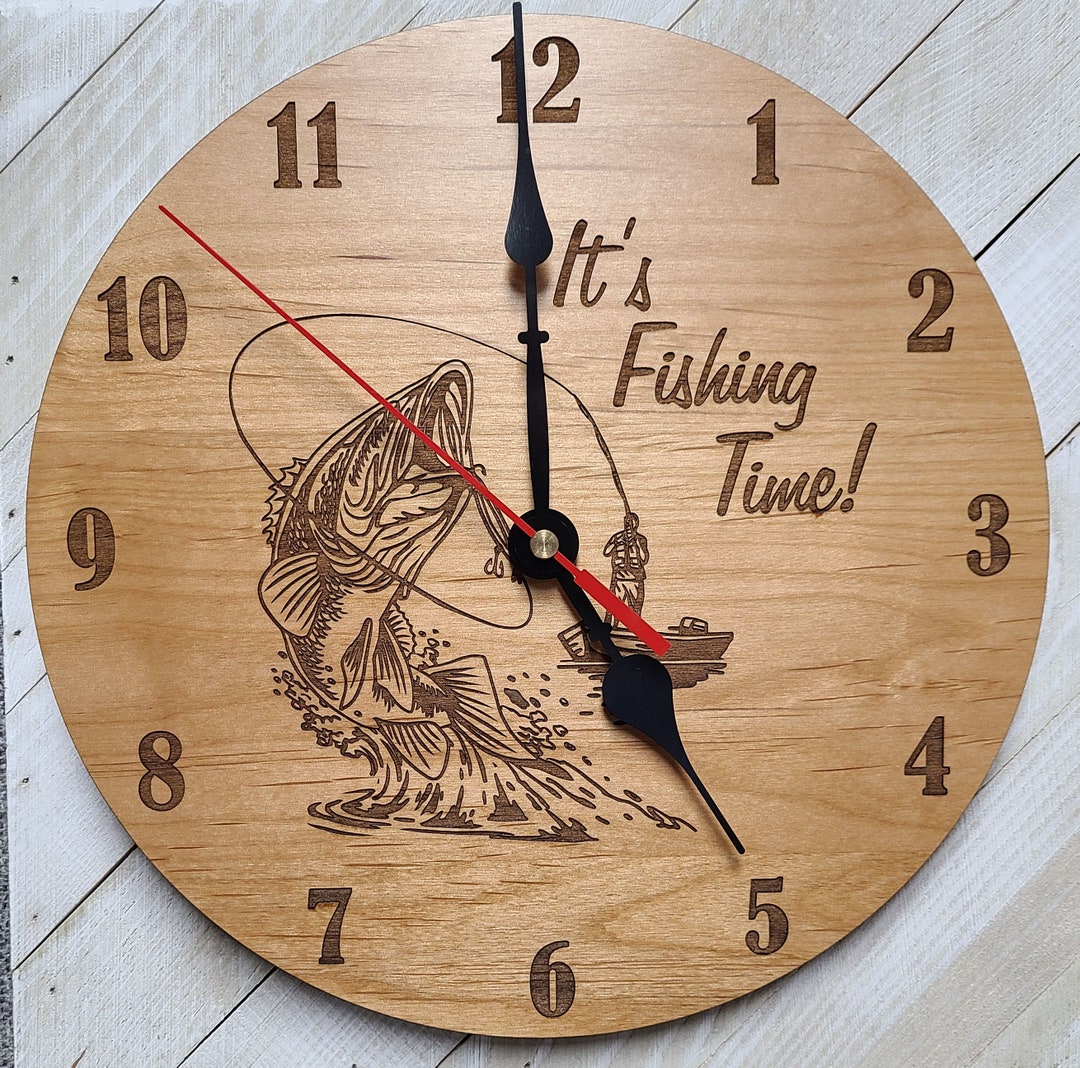 Personalized Laser Engraved Hardwood Clock, Fishing Theme - Etsy