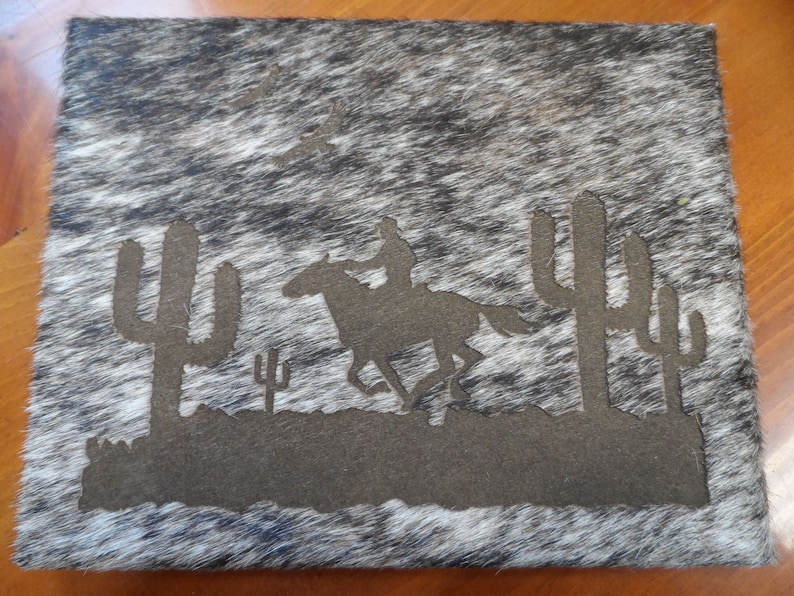 Laser Engraved Cowboy Riding Western Print Cowhide Horse - Etsy