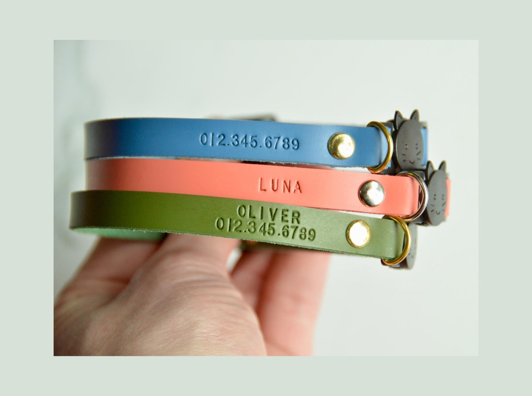 Personalized Cat Collar, Adjustable Breakaway Leather Cat Collar ...