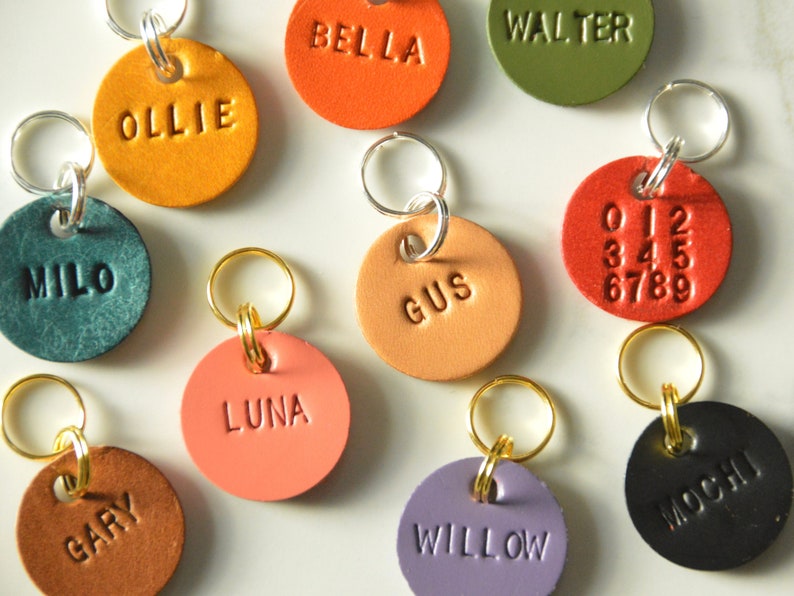 Cat Tag Leather Tag Silent ID Tag Personalized Cat Tag - Etsy