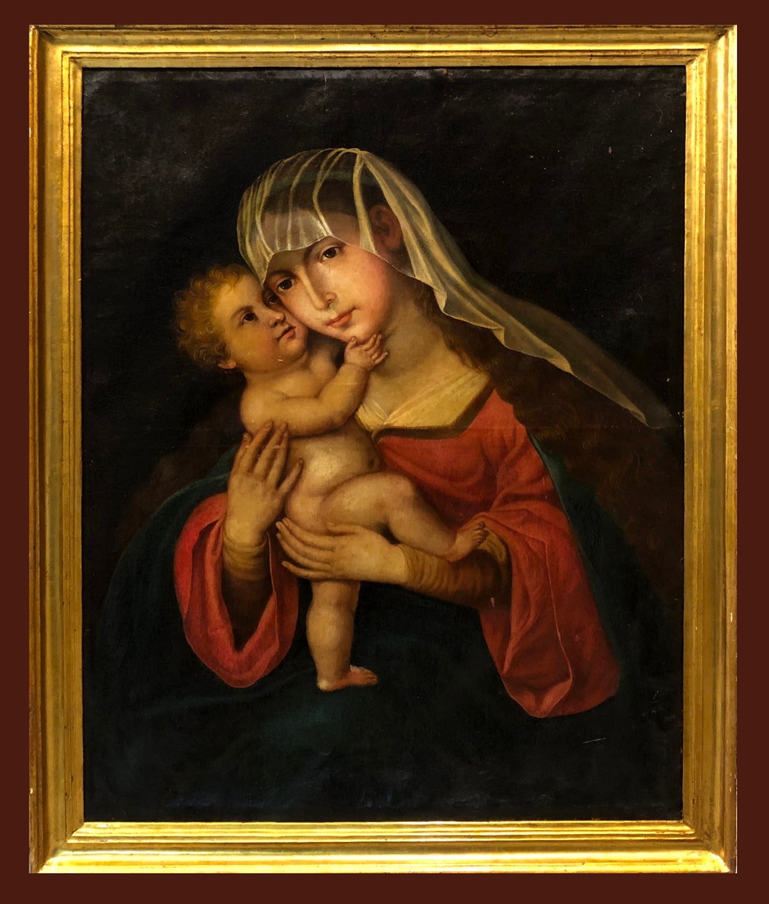 A 17th Century Italian Veiled Madonna Original Oil on Canvas Antique ...